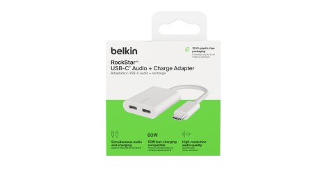 Belkin Dual Usb-c Audio + Charge Adapter White