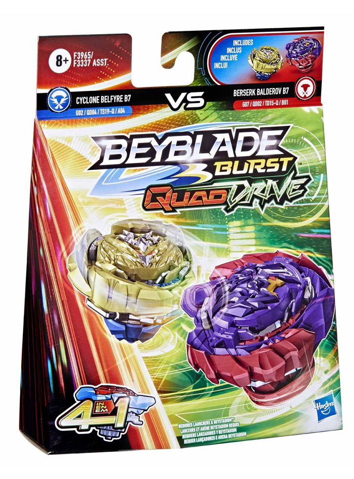 Beyblade Burst Quad Drive 4 In 1 Cyclone Belfyre B7 Vs Berserk Balderov B7