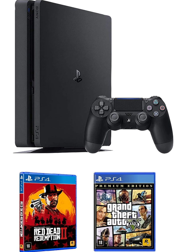 Consola 500gb Slim + Red Dead Redemption 2 + Gta 5 Premium - Ps4 pentru ...