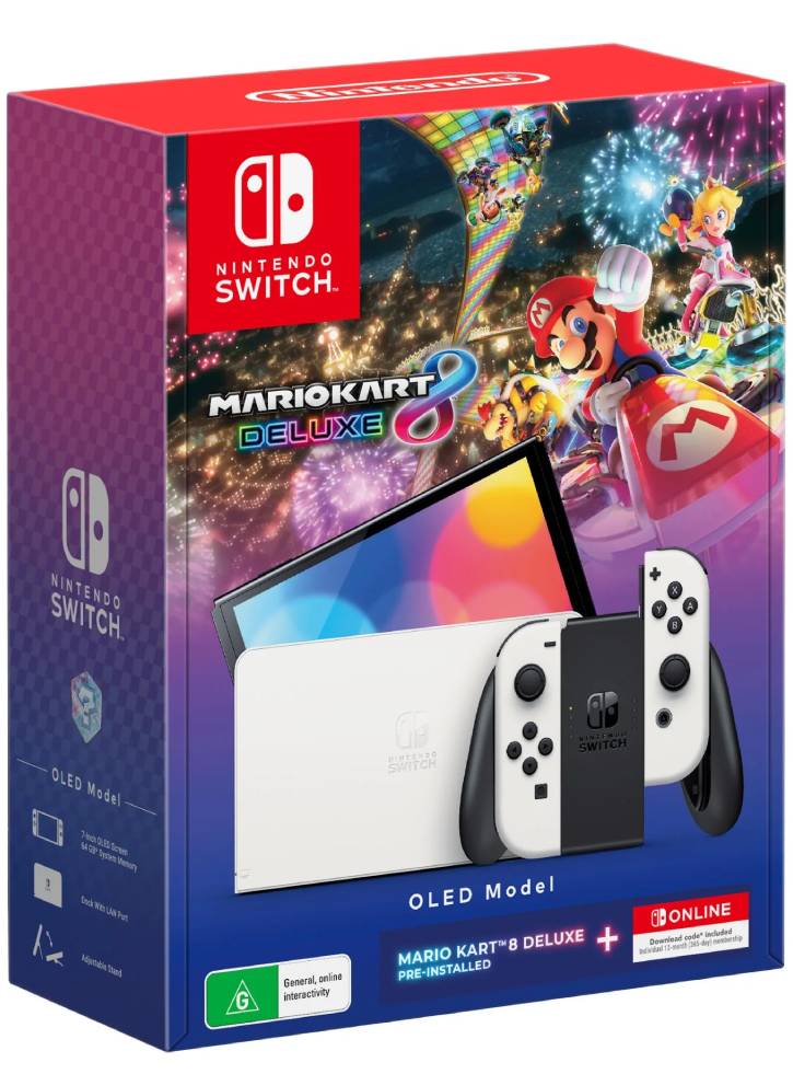 Console Oled White + Mario Kart 8 Deluxe + 12 Months Membership
