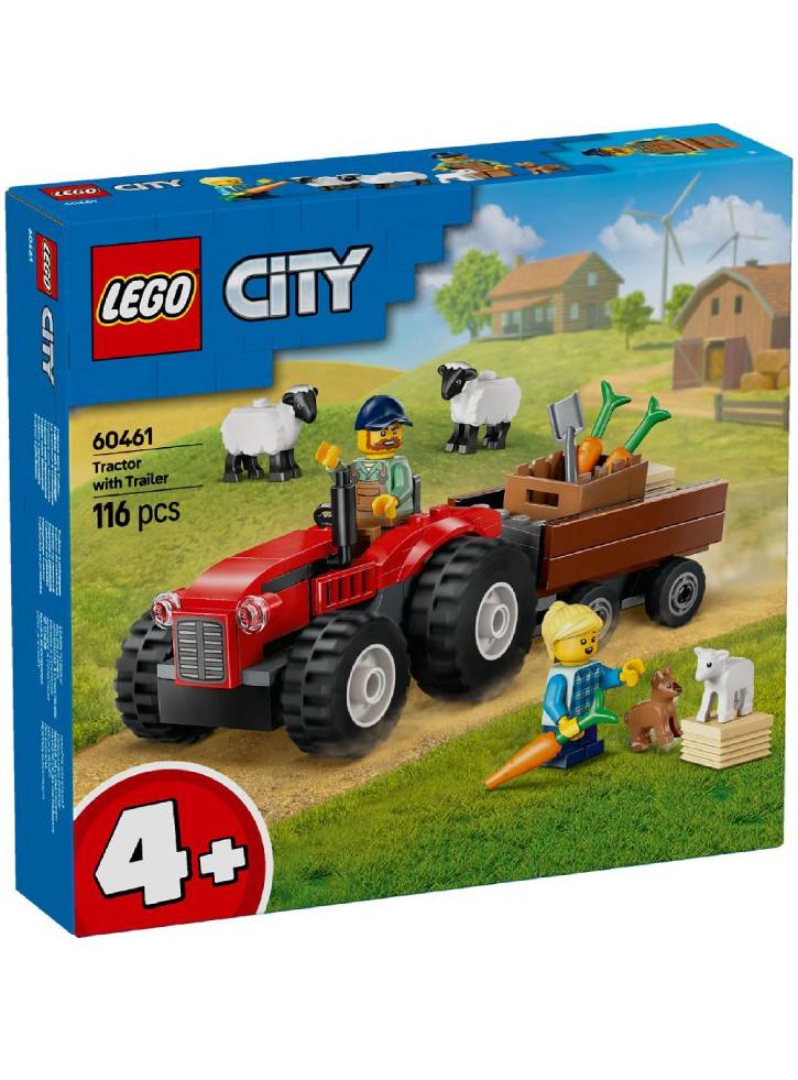 Joc Lego City Red Farm Tractor With Trailer & Sheep (60461)