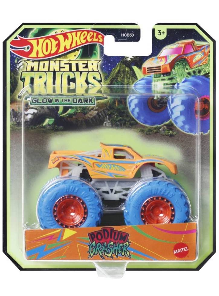 Mattel Hot Wheels Monster Trucks Glow In The Dark Podium Crasher (hwc84)