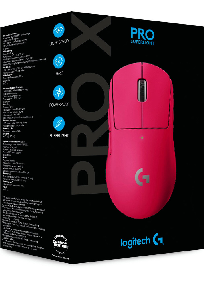 Mouse Logitech Pro X Super Light Wireless Magenta pentru PC