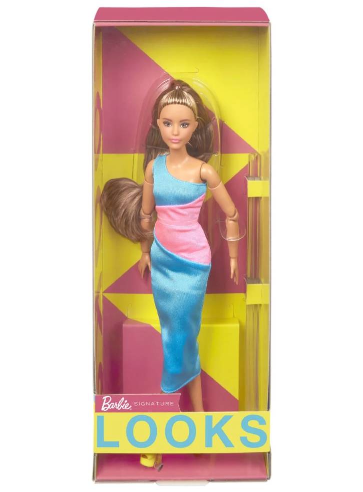 Papusa Barbie Signature Looks Short Brunette Ponytail Turquoise/pink ...