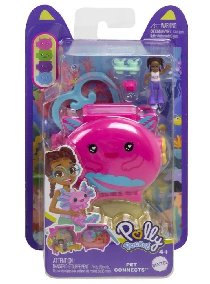 Polly Pocket Mini Pet Connects Axolotl Compact Playset (hxx22)